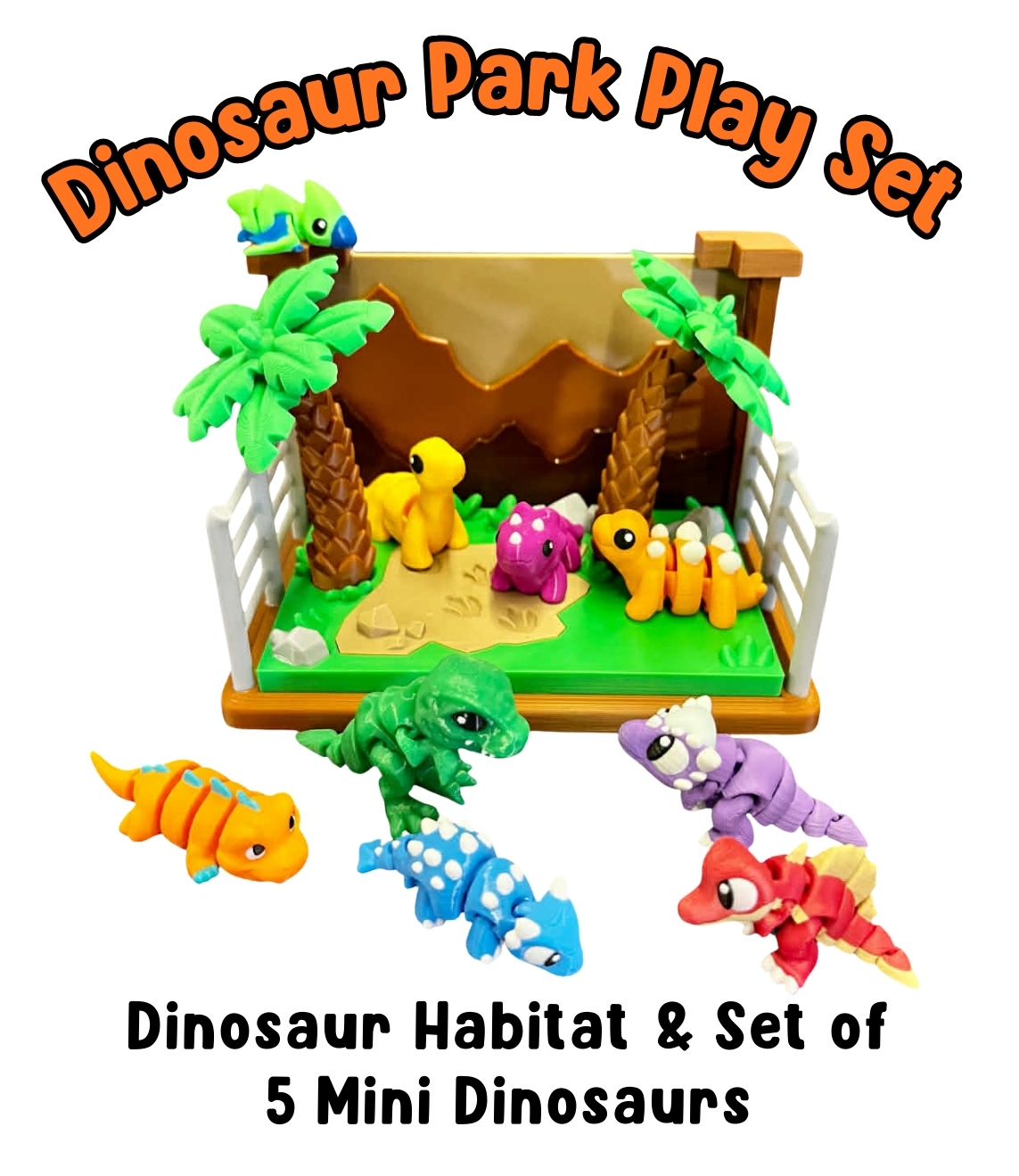 Dinosaur Park Play Set – 10 Mini Dinosaurs & Habitat Scene – GressCustoms