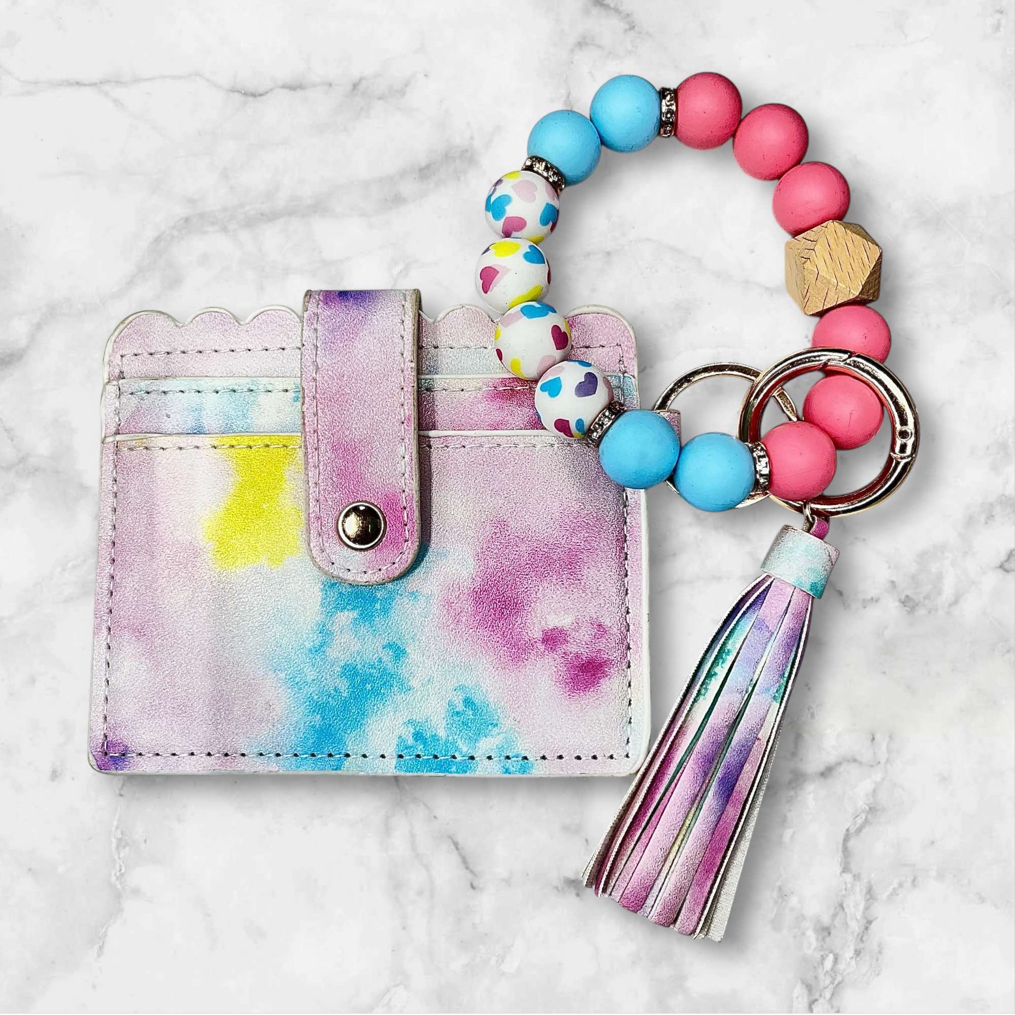 Pastel Mini Wallet with Silicone Beaded Wristlet - Faux Leather ...