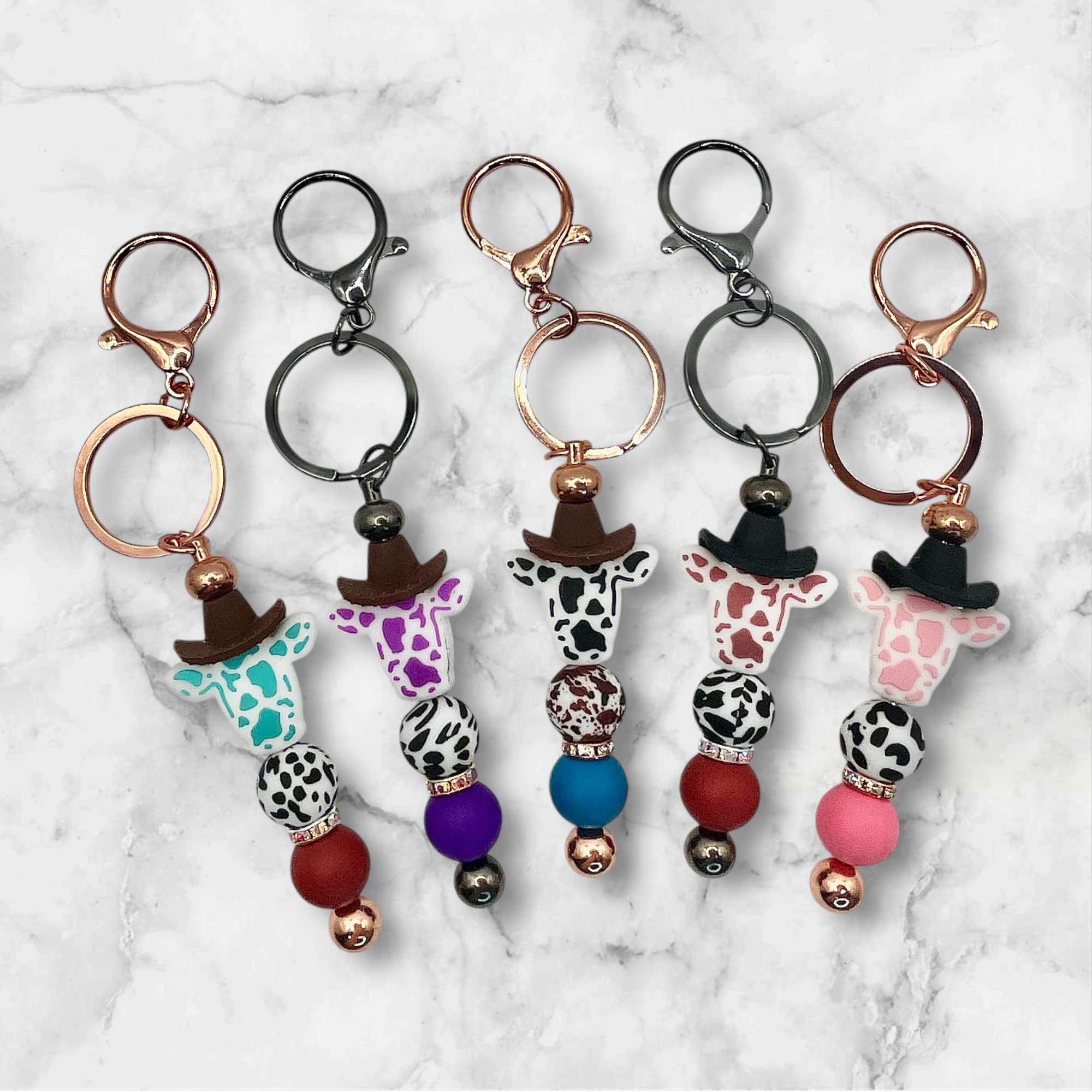 Spotted Cow with Cowboy Hat Keychain – GressCustoms