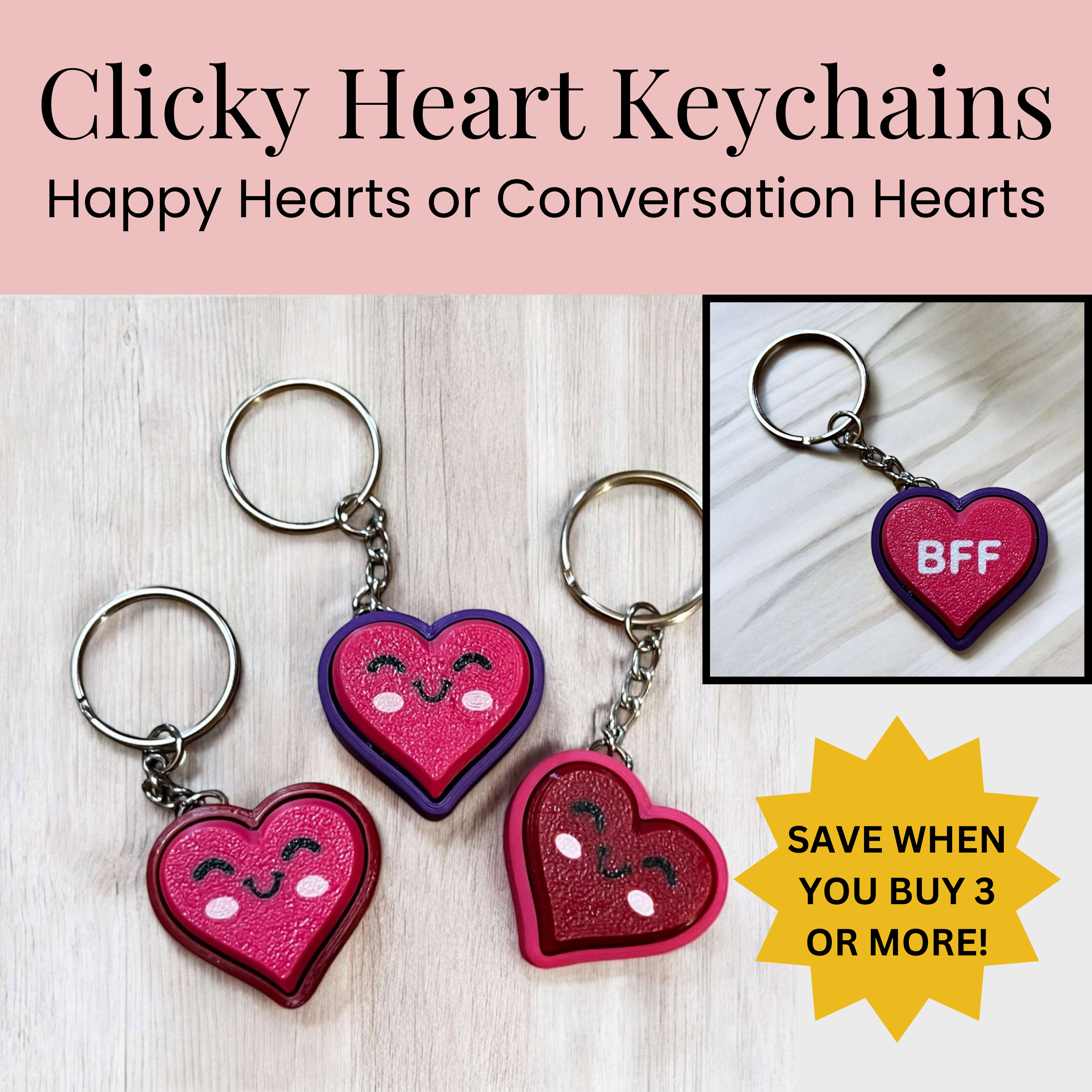 3D Printed Heart Clicker Keychain Fidget - Fun and Adorable Sensory To ...