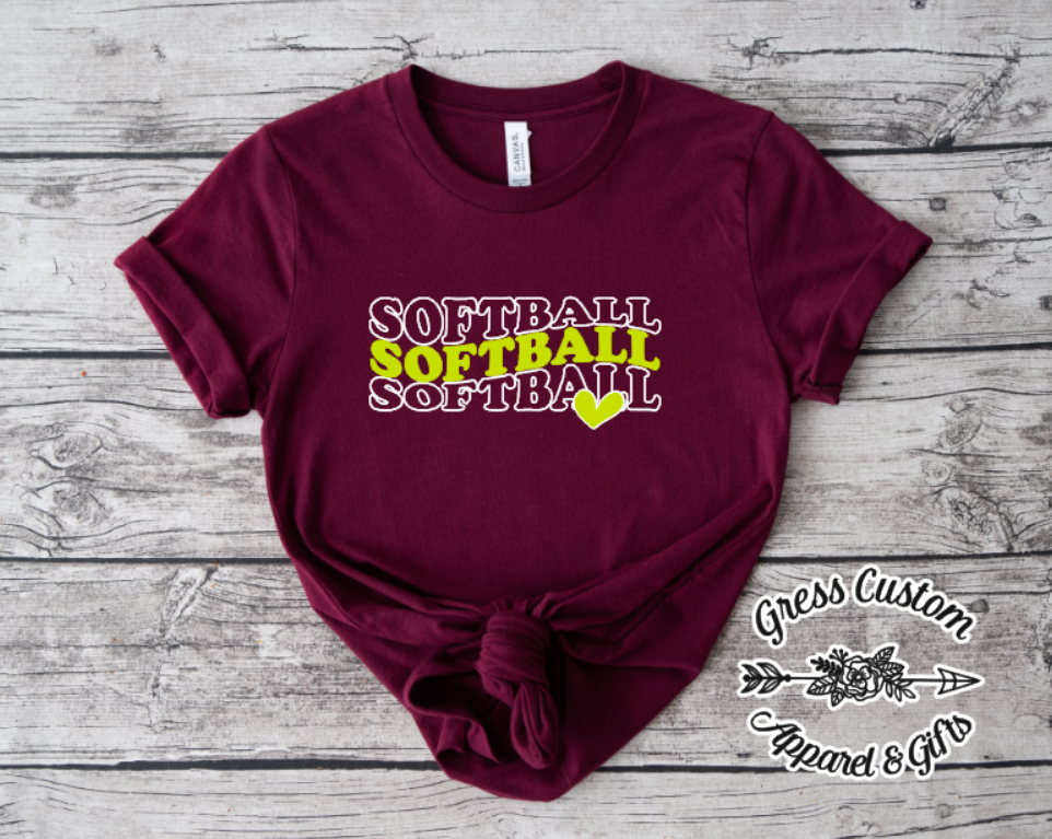 Stacked Softball With Heart Maroon (Youth & Adult) – GressCustoms