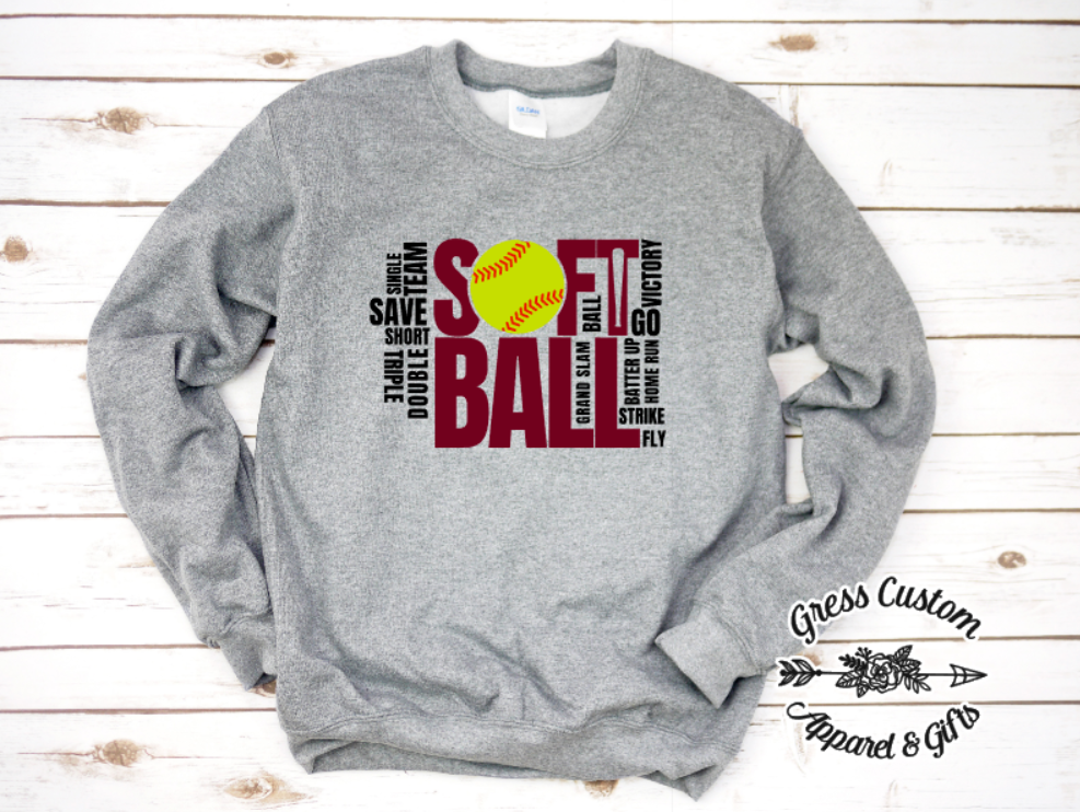 Softball Word Art Light Grey, Personalize With Team Colors – GressCustoms